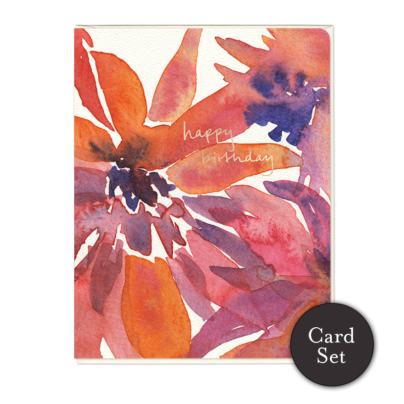 Dahlia Birthday - Floral Watercolour Greeting Card Set – Silver Antelope